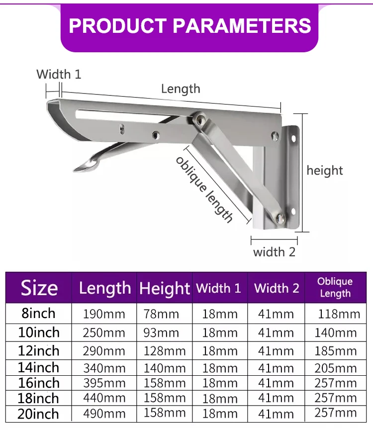 90 Degree L Shape Support Wall Mount Angle Folding Bracket Triangle ...