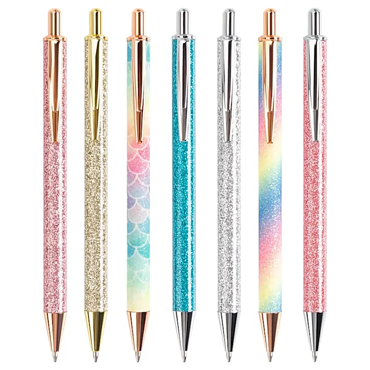 Ballpoint Pens Metal Retractable Fancy Pink Pen Black Ink Glitter Rose ...