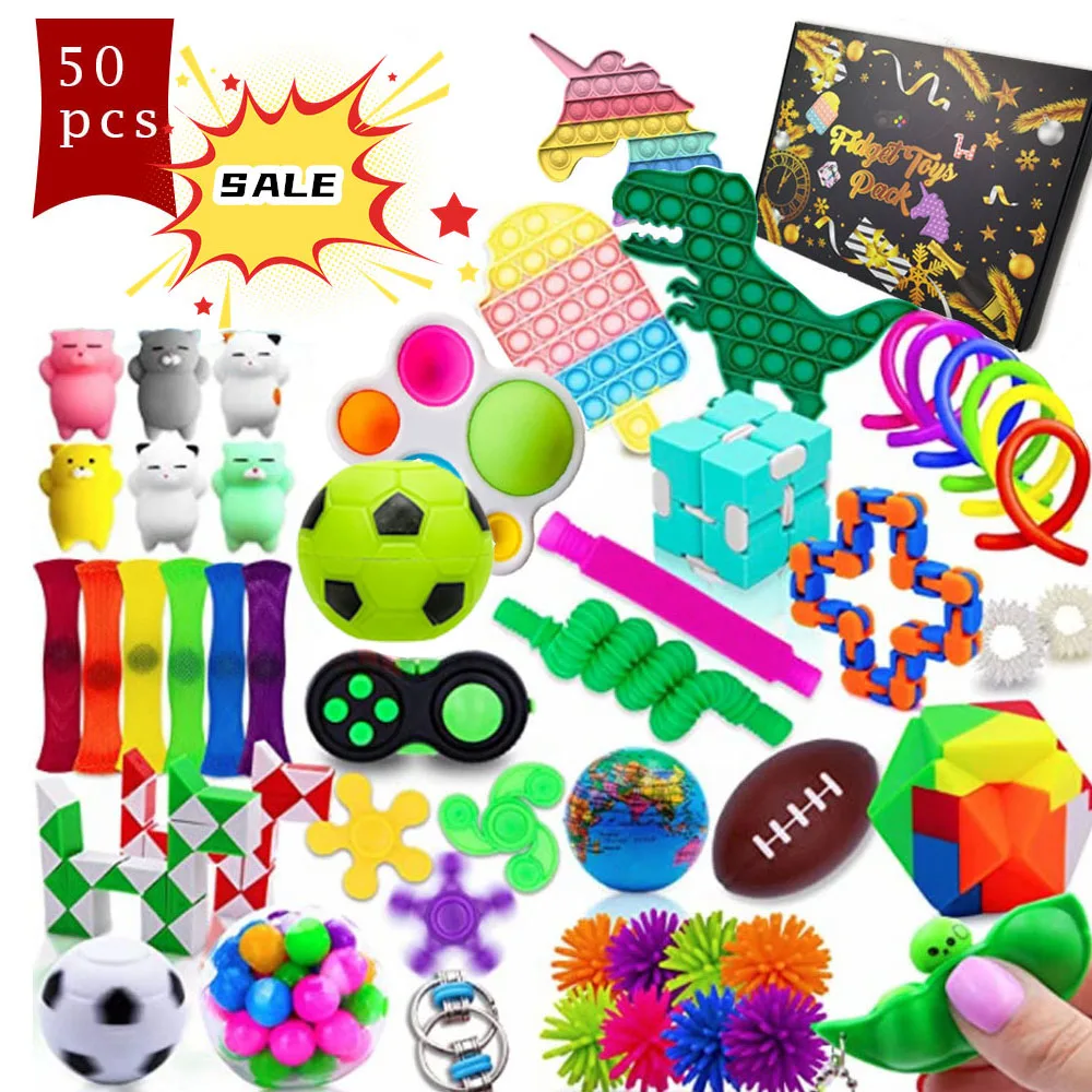 Custom Oem 50 Pcs Anti Stress Relief Sensory Toys Set Fidget Toys Pack Set Advent Calendar Pop ...