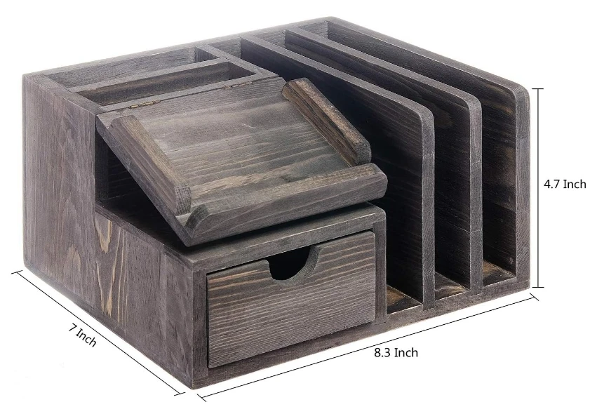 Rustic Wood Desk Organizer Storage Cabinet Mail File Paper Sticky Note ...