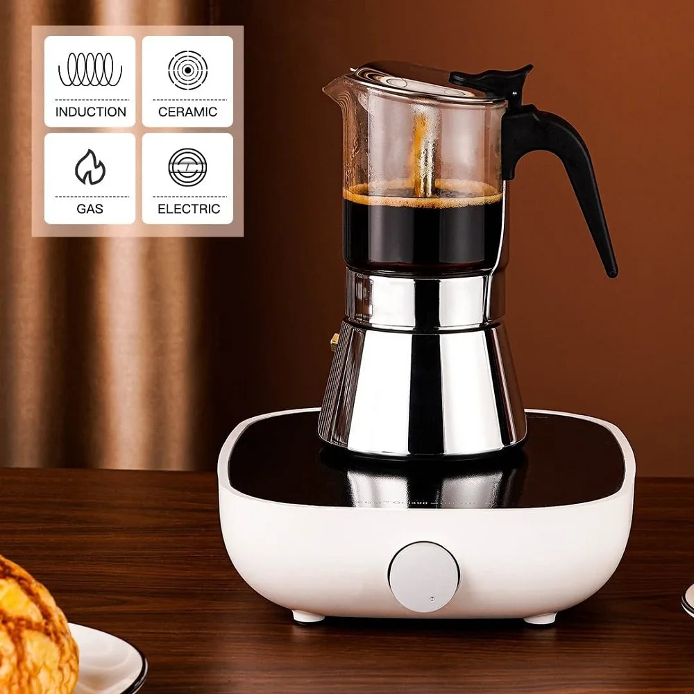 Free Sample Premium Crystal Glass Stove Top Espresso Mocha Pot ...