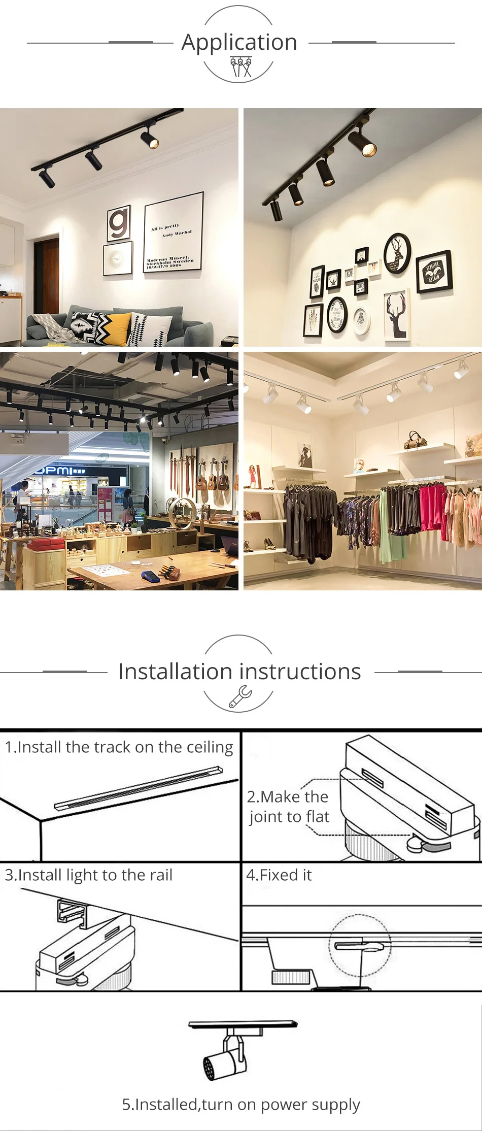 Indoor Black Aluminum Adjustable Moving Head Rail Spotlight 20w