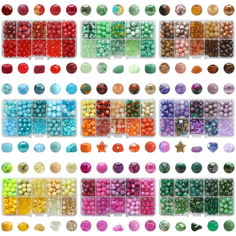 10 Grid Box Gradient Glass Bead Necklace Bracelet Bead Material Set Diy ...