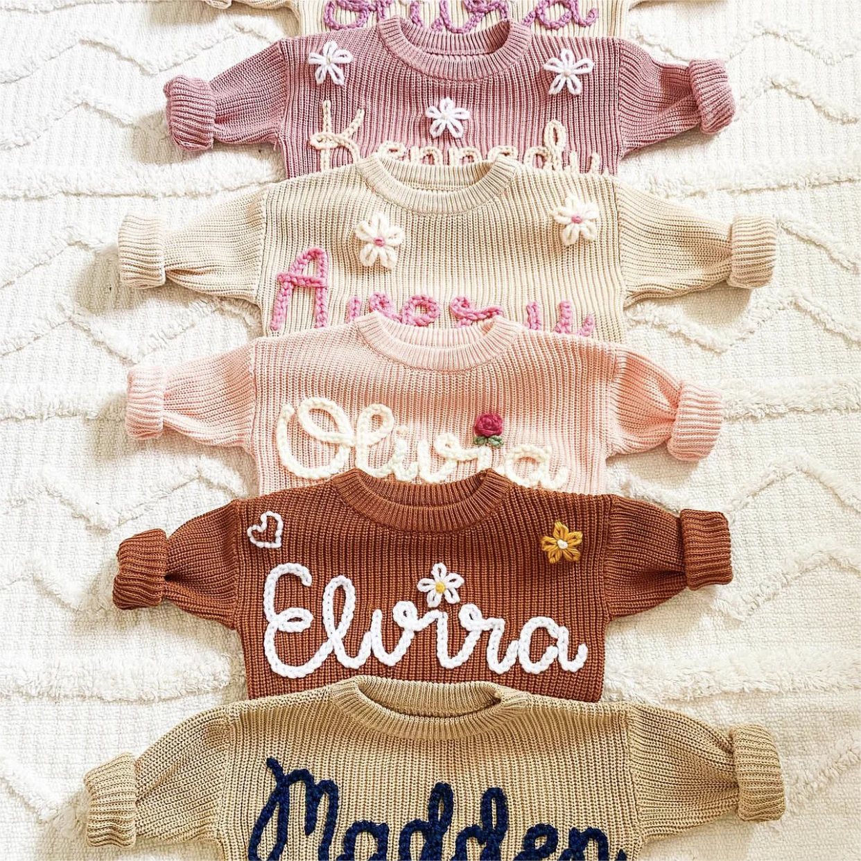 Neutral Oversize Personalized Hand Embroidery Design Name Sweater ...