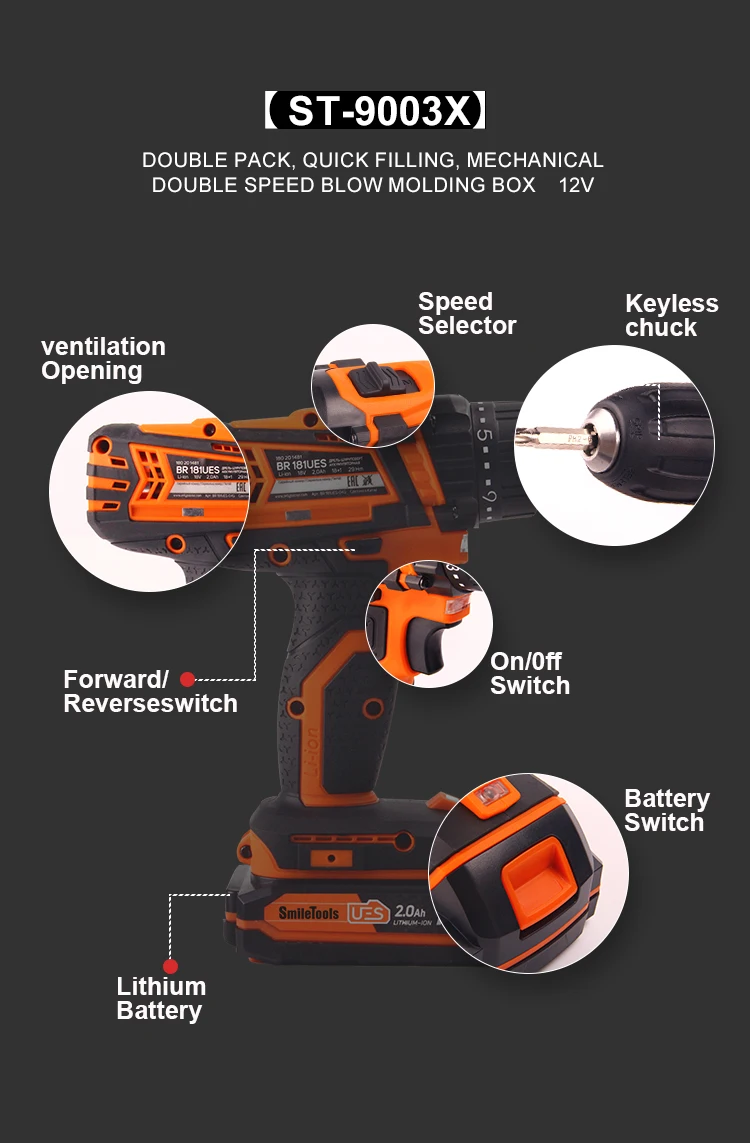 New Design Hand Electric Drills 18v 20v Model Two-speed Lithium Battery ...