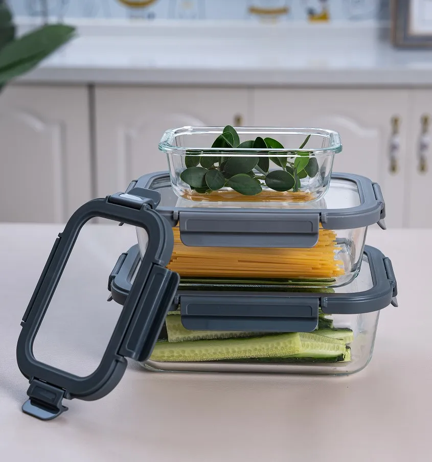 Kitchen Glass Food Storage Containers Set with Tempered Glass Lids ...