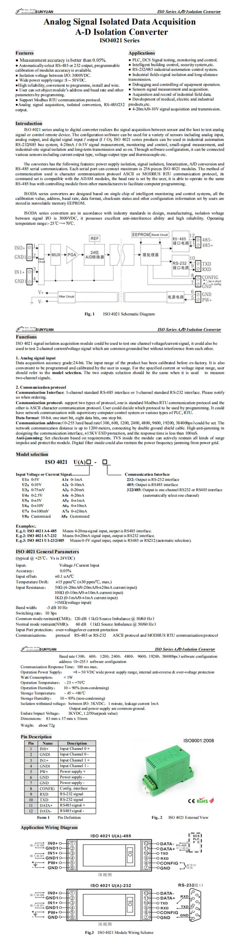 Industrial Control Converter Module Modbus RTU 0-75mV/4-20mA RS485 ...