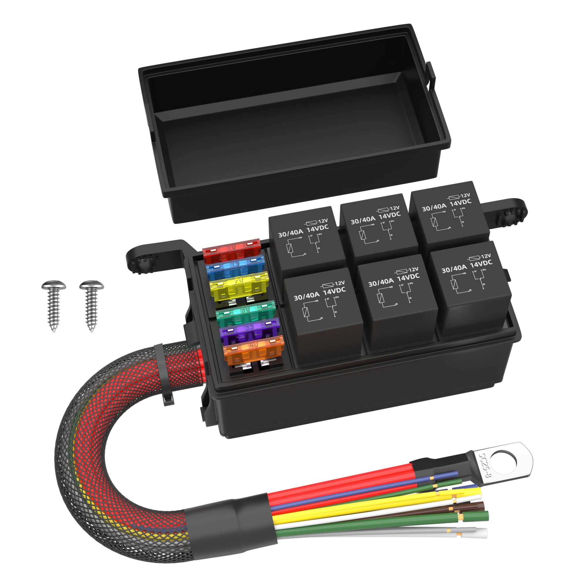 12V 6 Way Universal Fuse and Relay Box Pre-wired Car 4 Pin Auto Relay ...