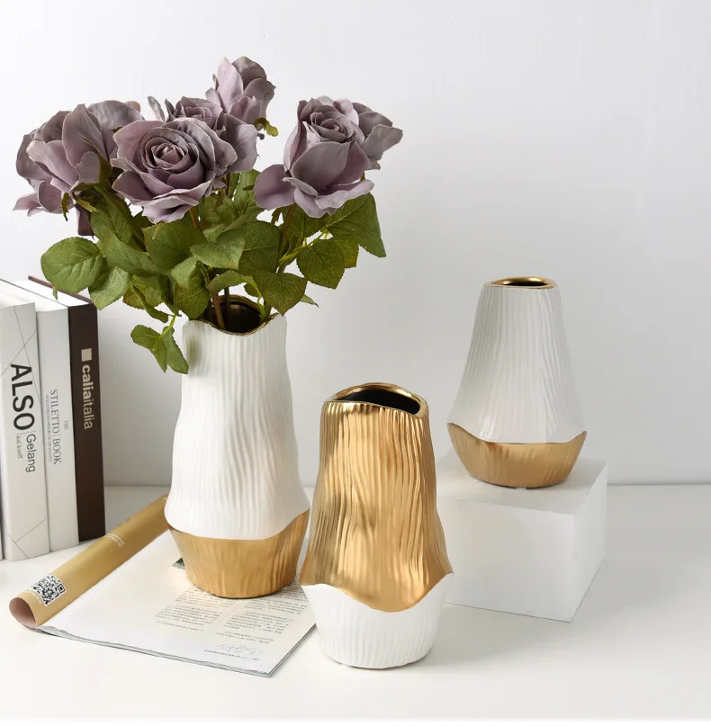 Modern Electroplated Gold Ceramic Vase Set Living Room Dried Flower ...