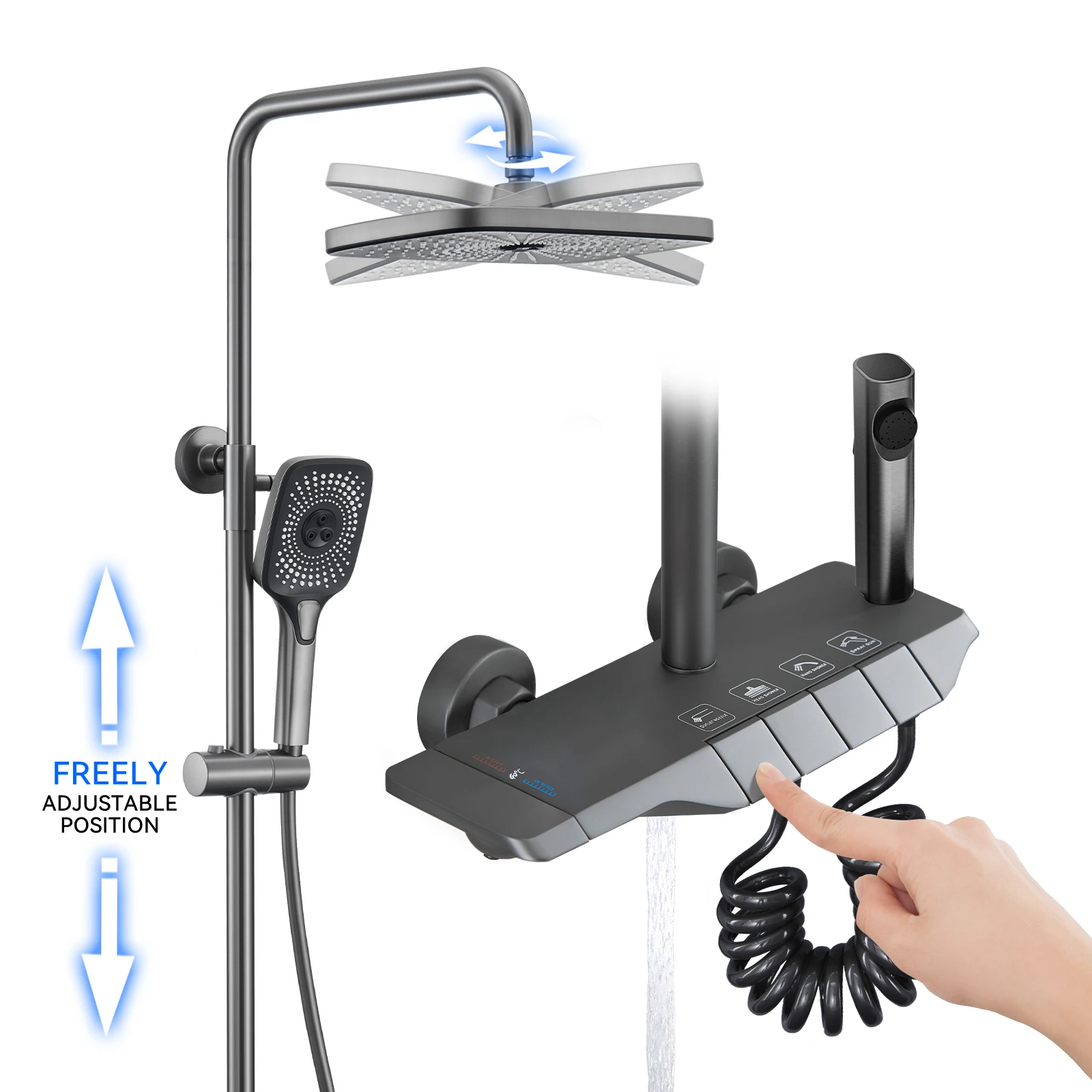 Modern Piano Digital Shower Gray Set Single Handle Rainfall Spray ...