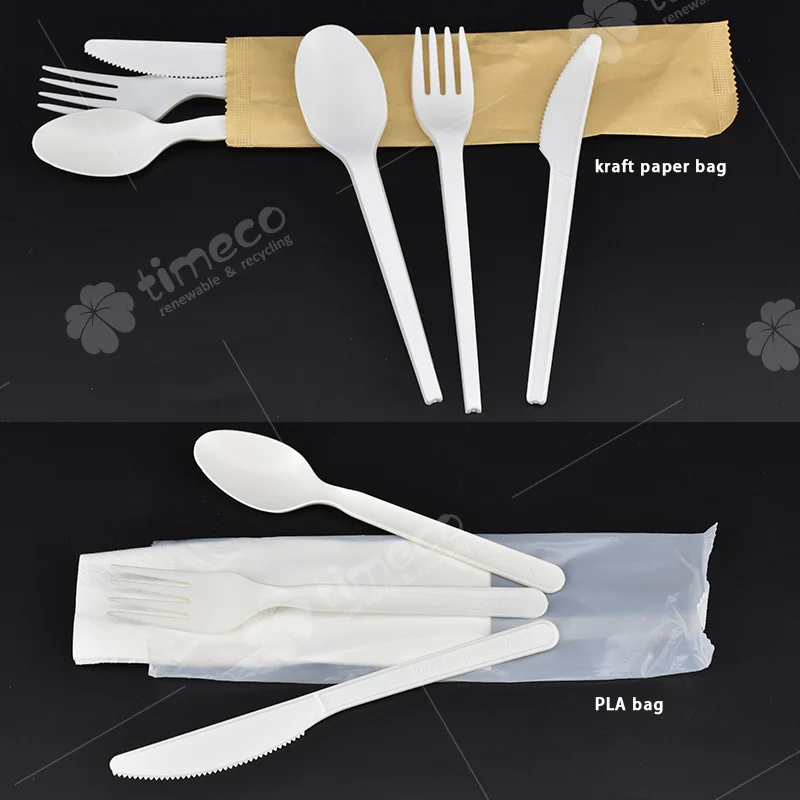 Individually Packing 100% Compostable CPLA Knife Fork Spoon Cutlery Set Disposable Pla Cpla ...