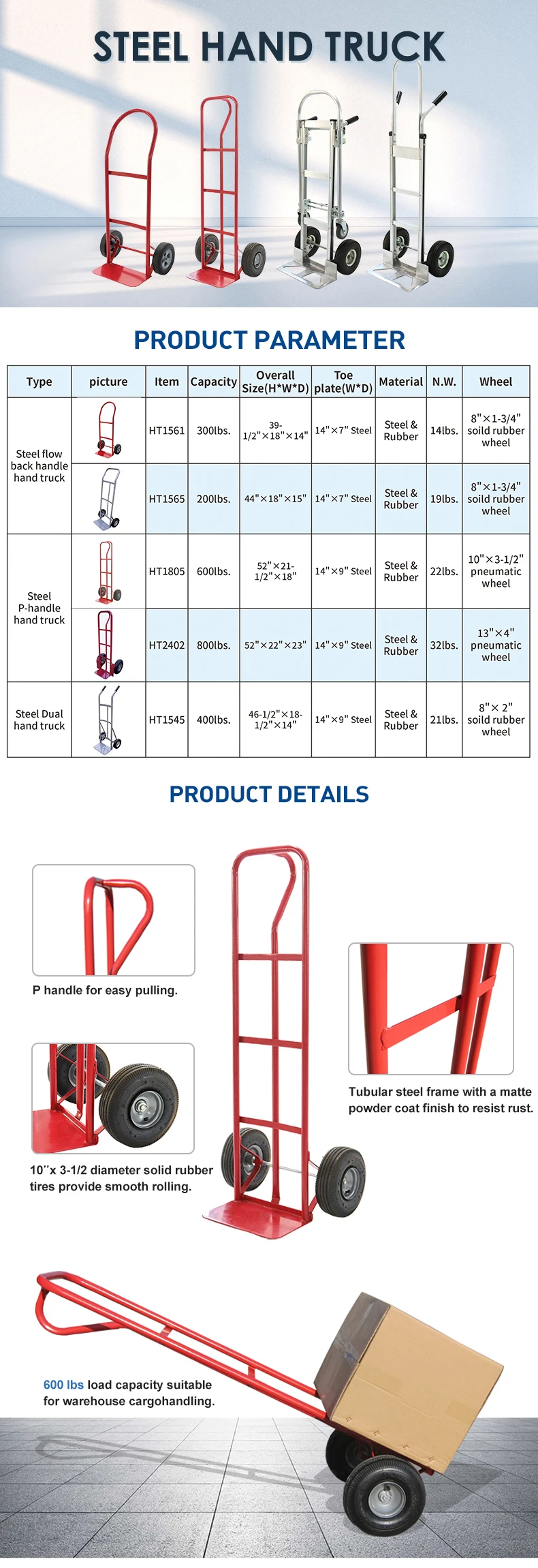 Steel Frame Hand Truck Trolley - Durable & Versatile