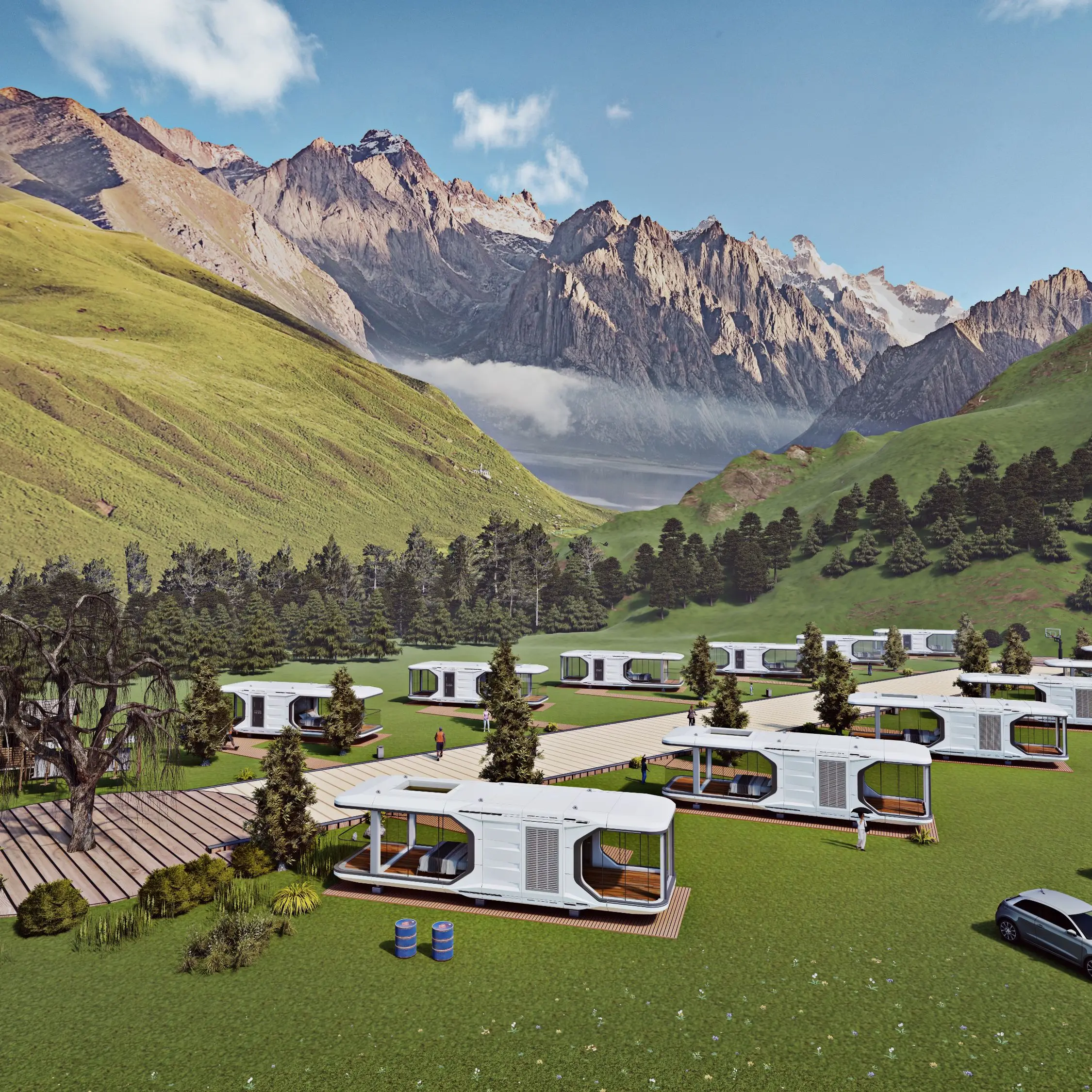 E40s Model Capsule House Camping Prefab Mobile2 Bedroom Round Space ...