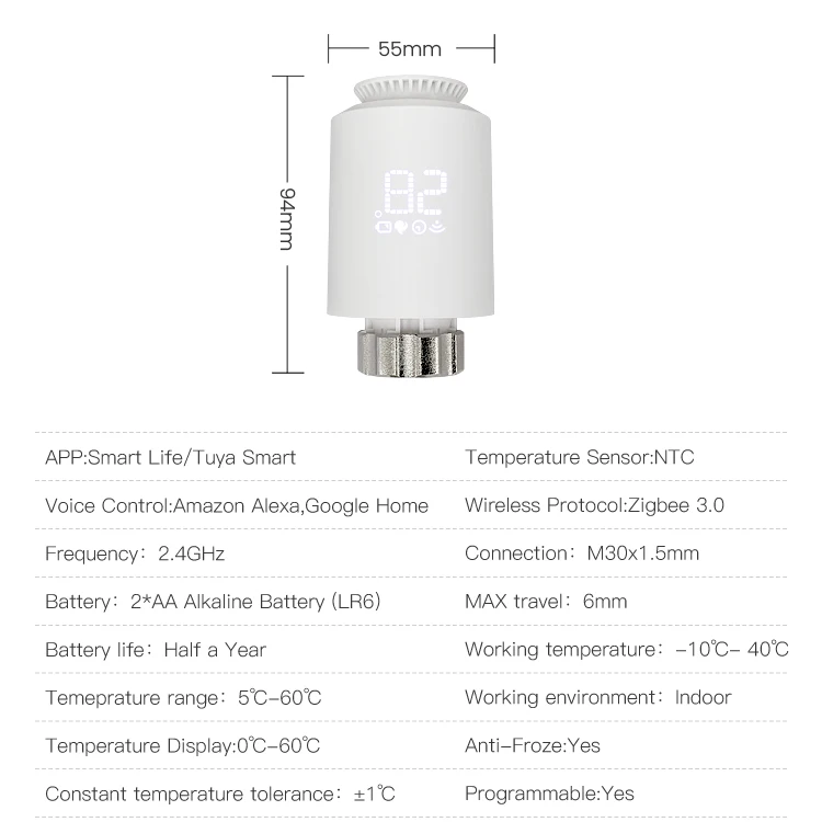 Avatto Zigbee Smart Trv Programmable Smart Thermostat Radiator Valve ...