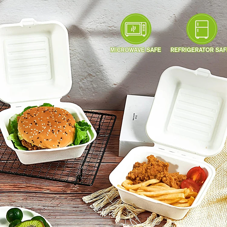 Wholesale 100% Compostable 6*6inch Clamshell Sugarcane Burger to Go ...