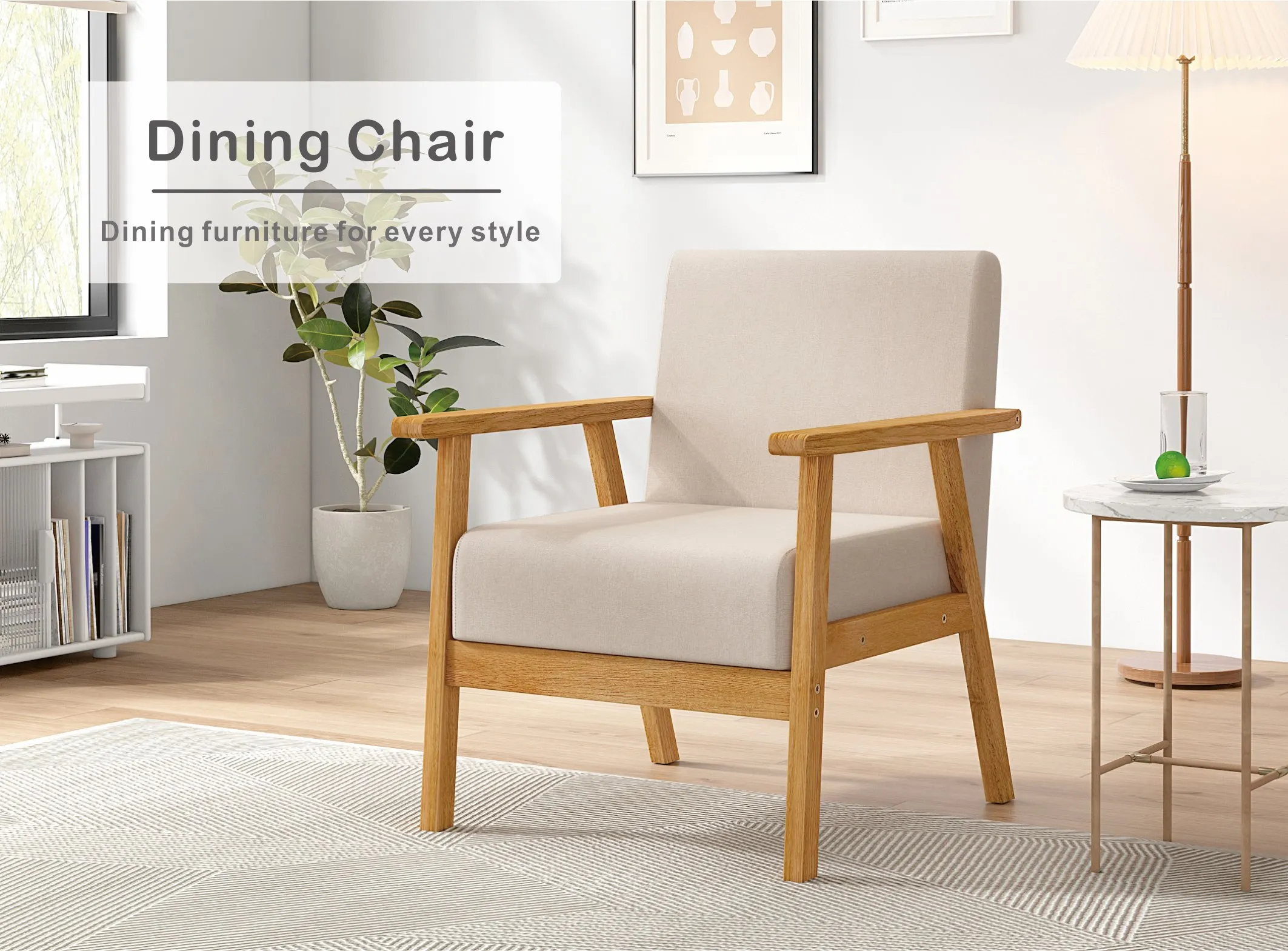 Modern Solid Wood Armrest Accent Chair for Living Room