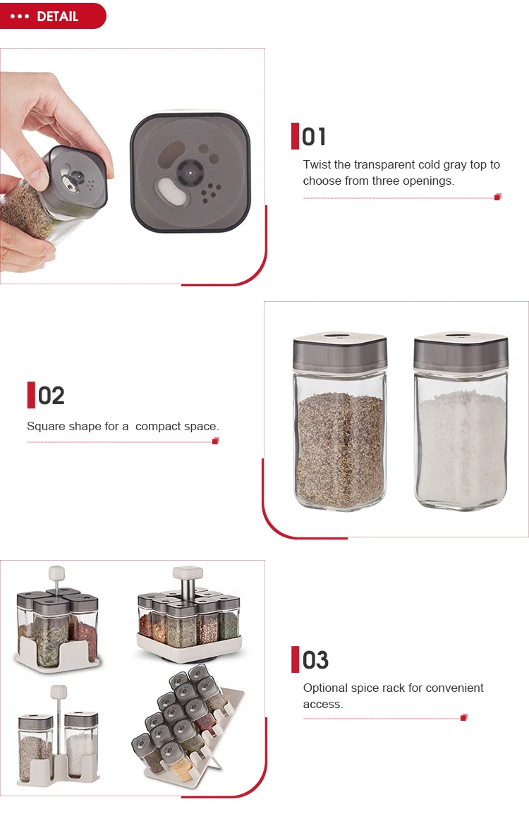 Elemental Kitchen Glass Bottle Spice Jar Plastic Rotate Rack Container ...