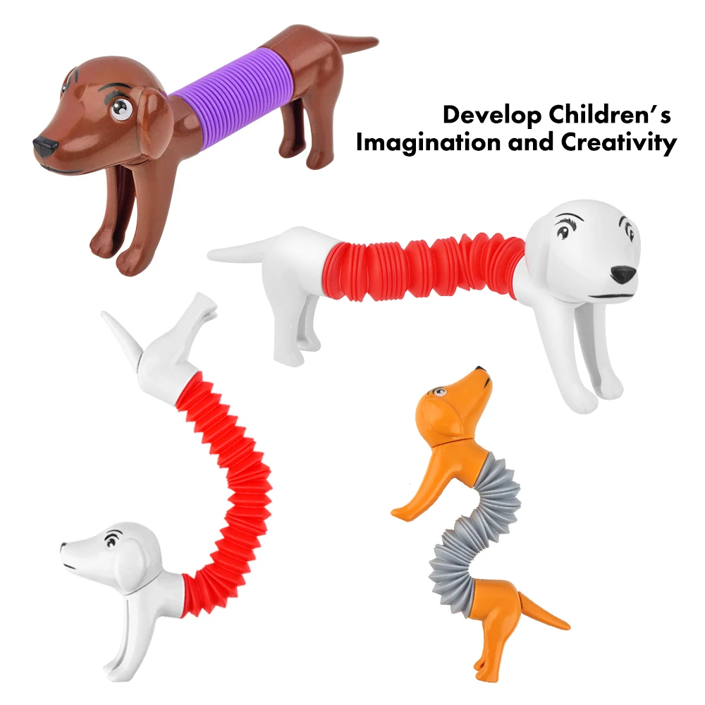 Lovely Dog Retractable Tube Plastic Decompression Toy Diy Stretchable ...