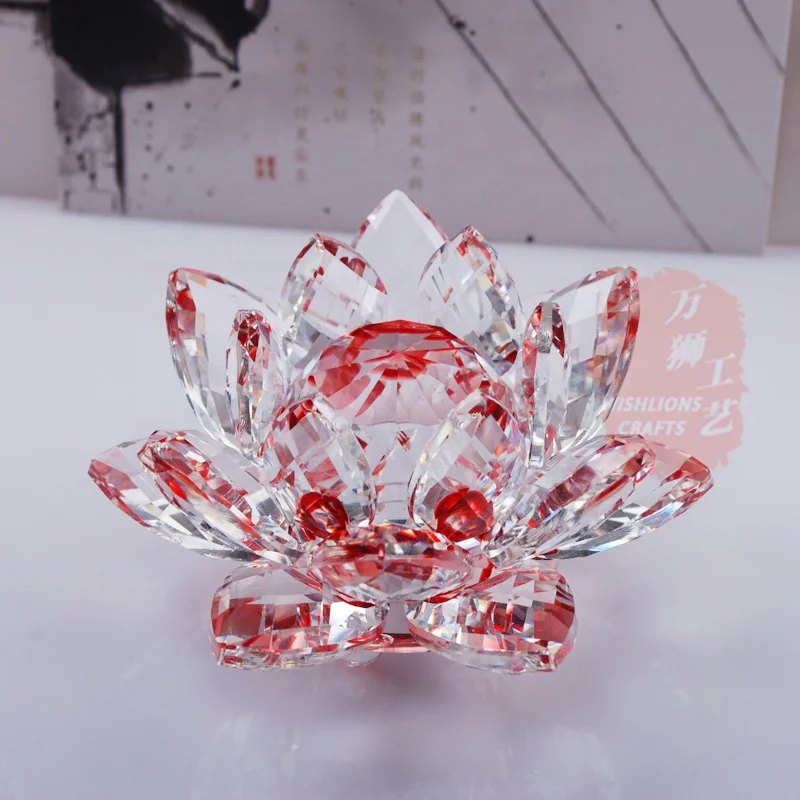 Rainbow K9 Crystal Lotus Paperweight Candle Holder Display