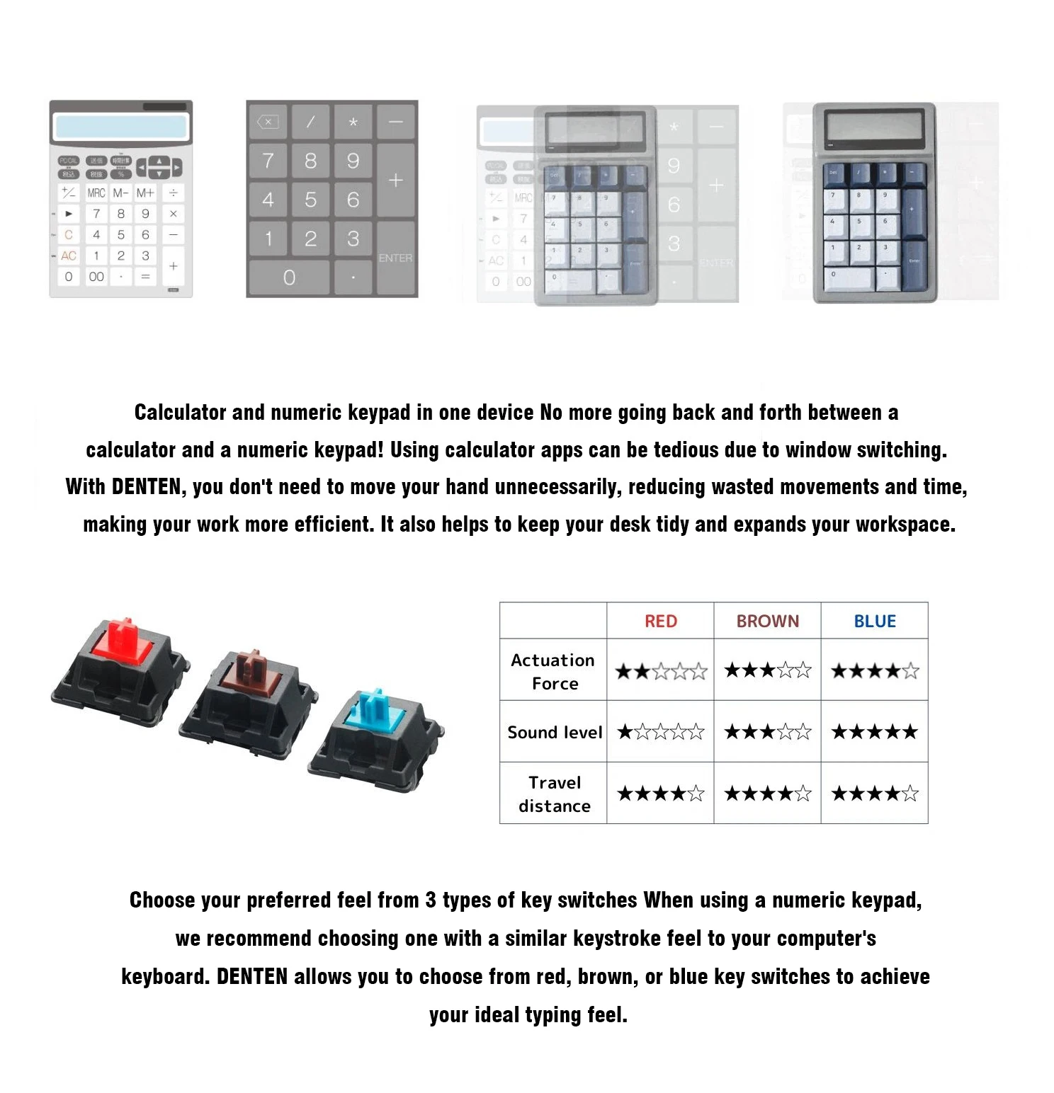 Denten Universal Numeric Mechanical Keyboard Calculator 17 Keys Mini ...