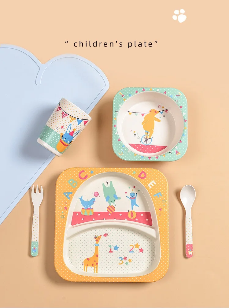 2022 New Bamboo Fiber Children Tableware Kids Plates And Bowls ...