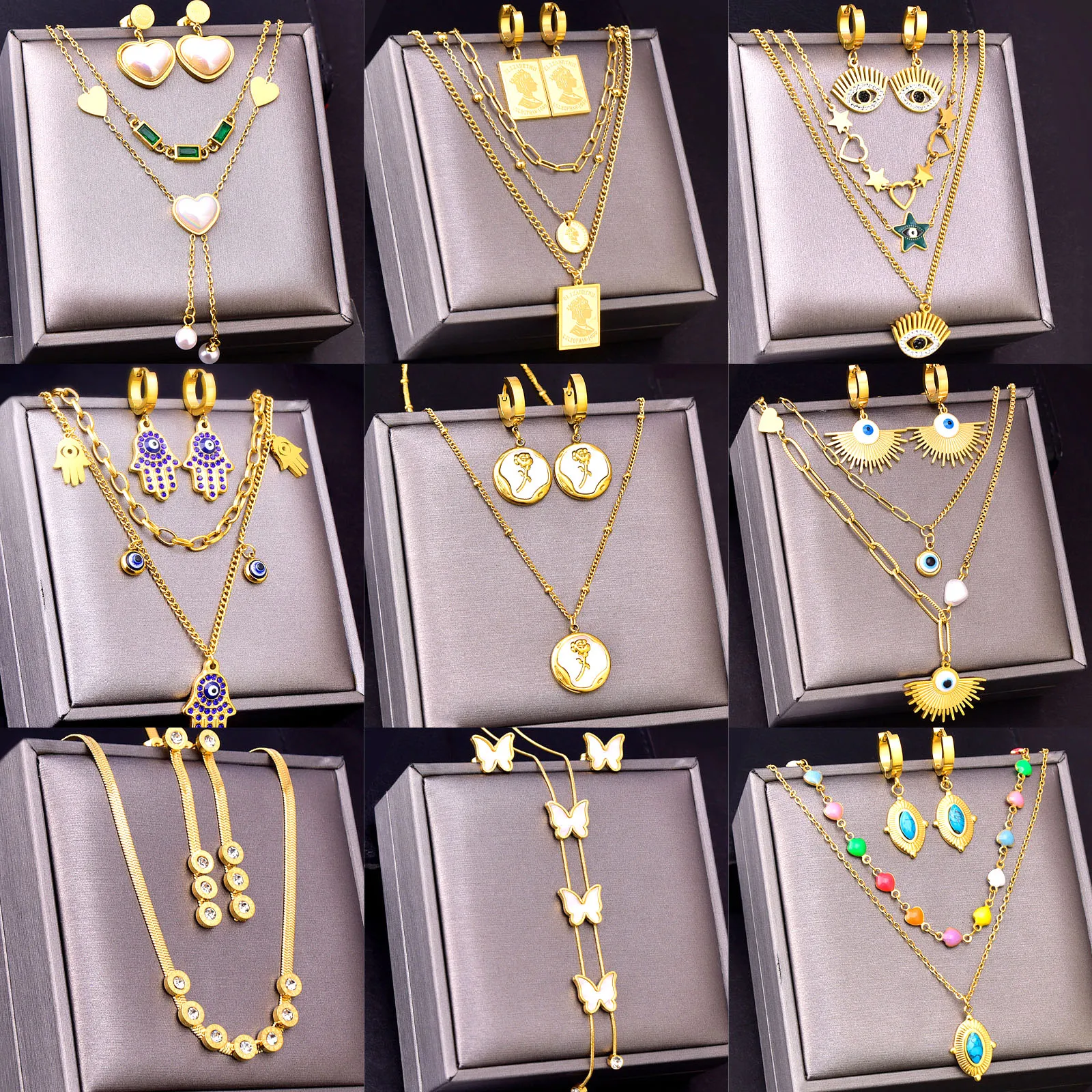 Stainless Steel Jewelry Set Women 18k Gold Layered Pearl Shell ...