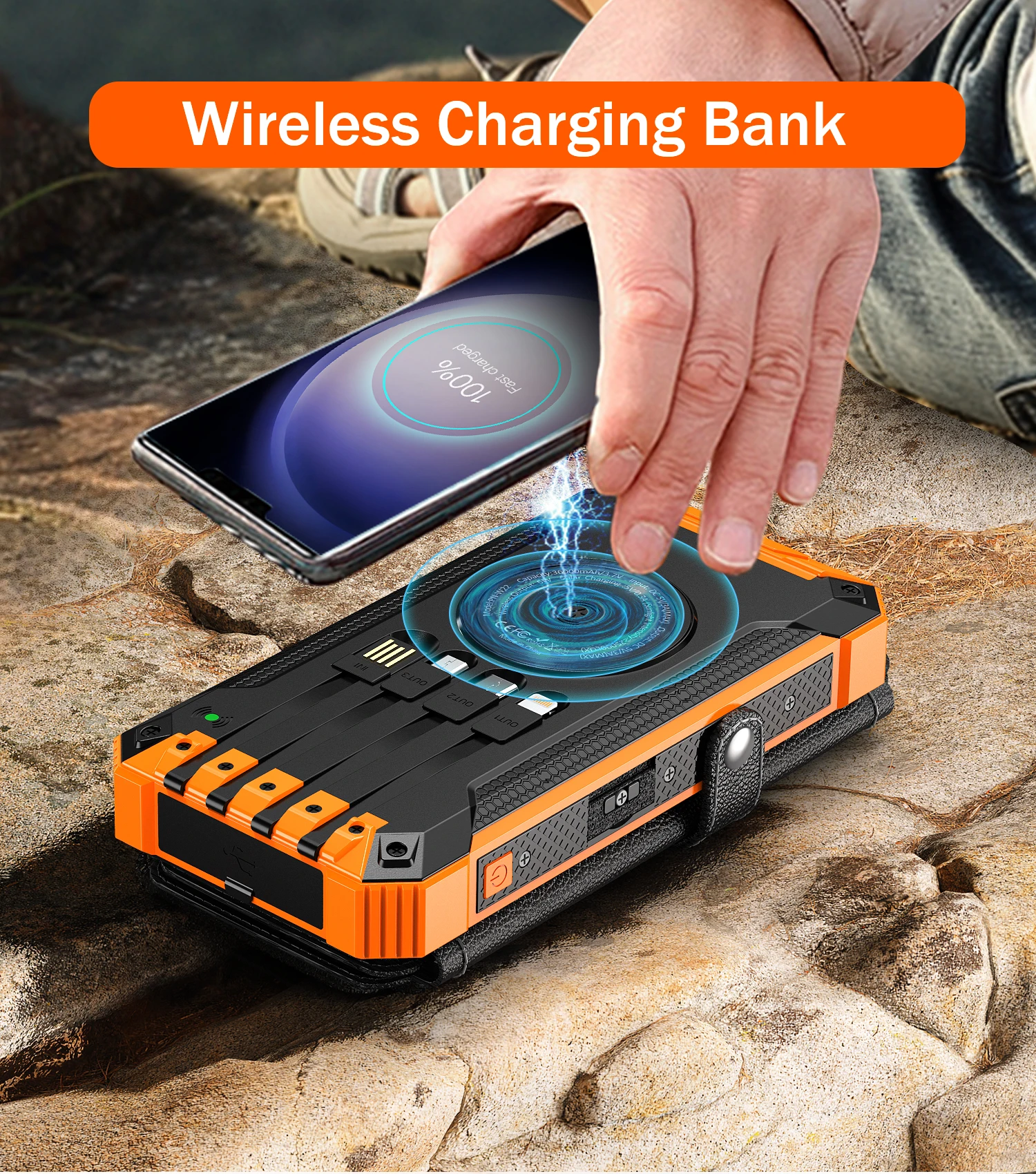 16000mah Wireless Charger with Solar Power Bank LED Flashlight