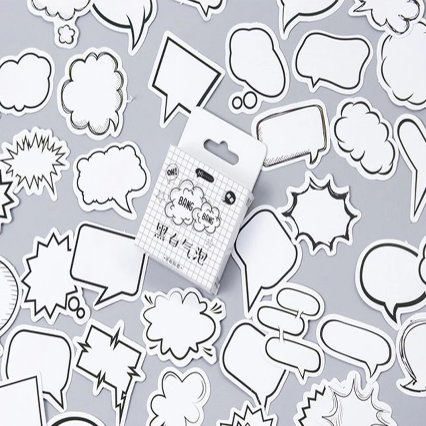 45pcs/box Black And White Bubbles Paper Mini Boxed Stickers Self ...