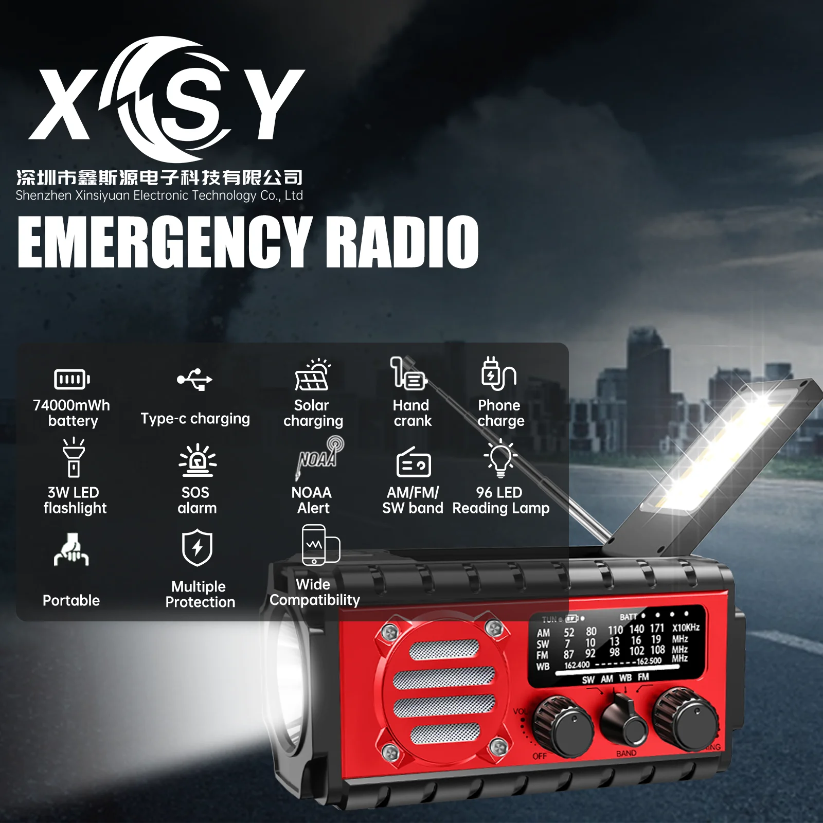 2025 New Arrival XSY350 SW NOAA Portable Radio Red Color Flashlight ...