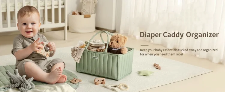 Sage Green Baby Diaper Caddy Organizer,Nursery Storage Basket For ...