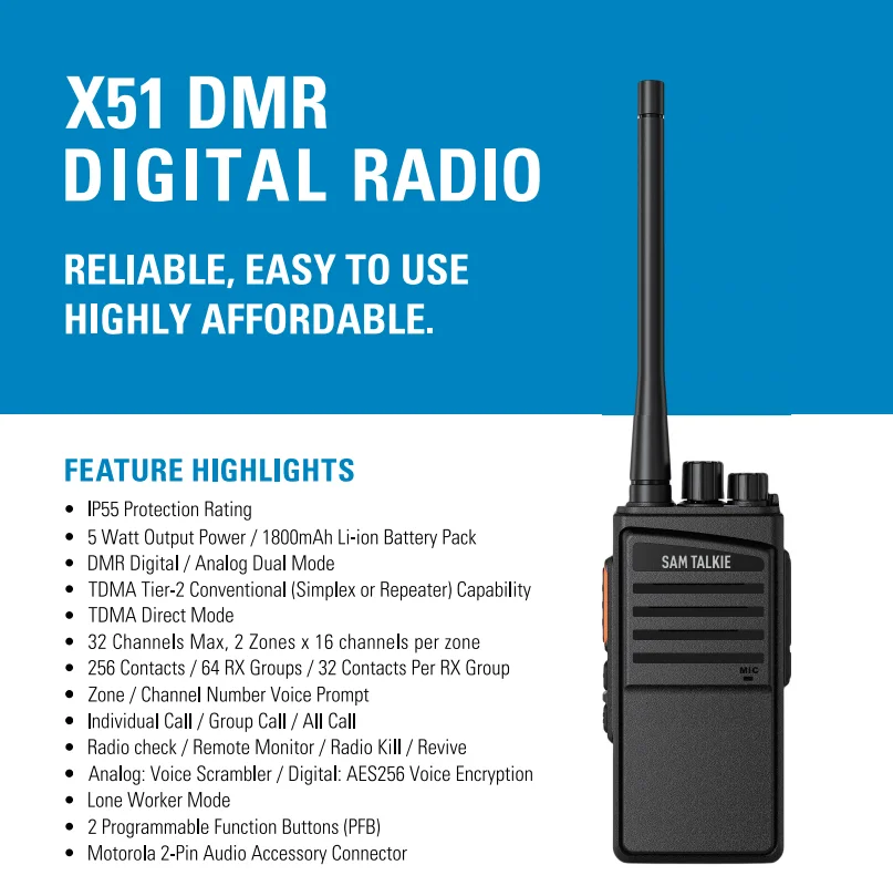 SAMCOM Radio DMR Digital/Analog Dual Mode TDMA Direct Mode X51 IP55 ...