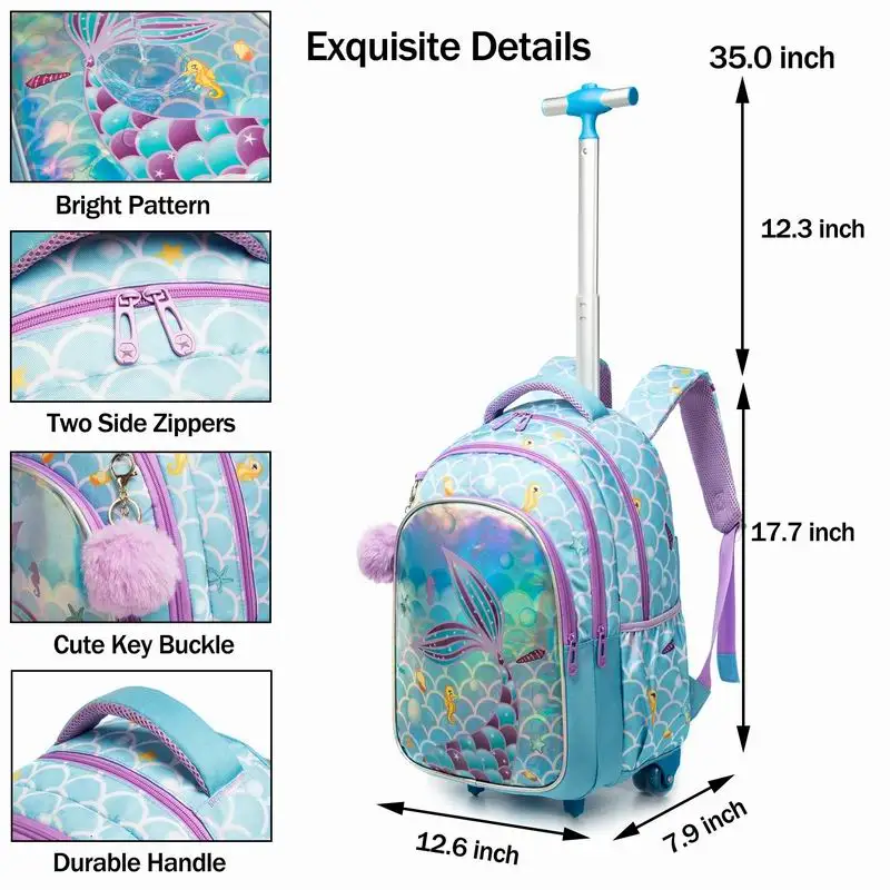 Jasminestar Rolling Backpack for Girls - Schoolbag Set