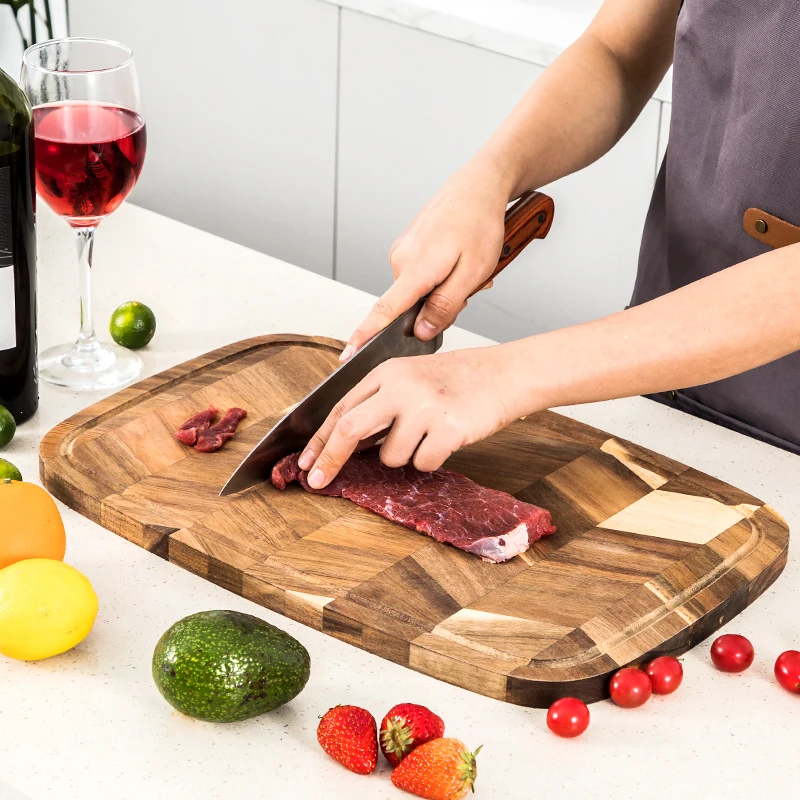 Rectangular Large Acacia Wood Butcher Chopping Block Cutting Board End ...