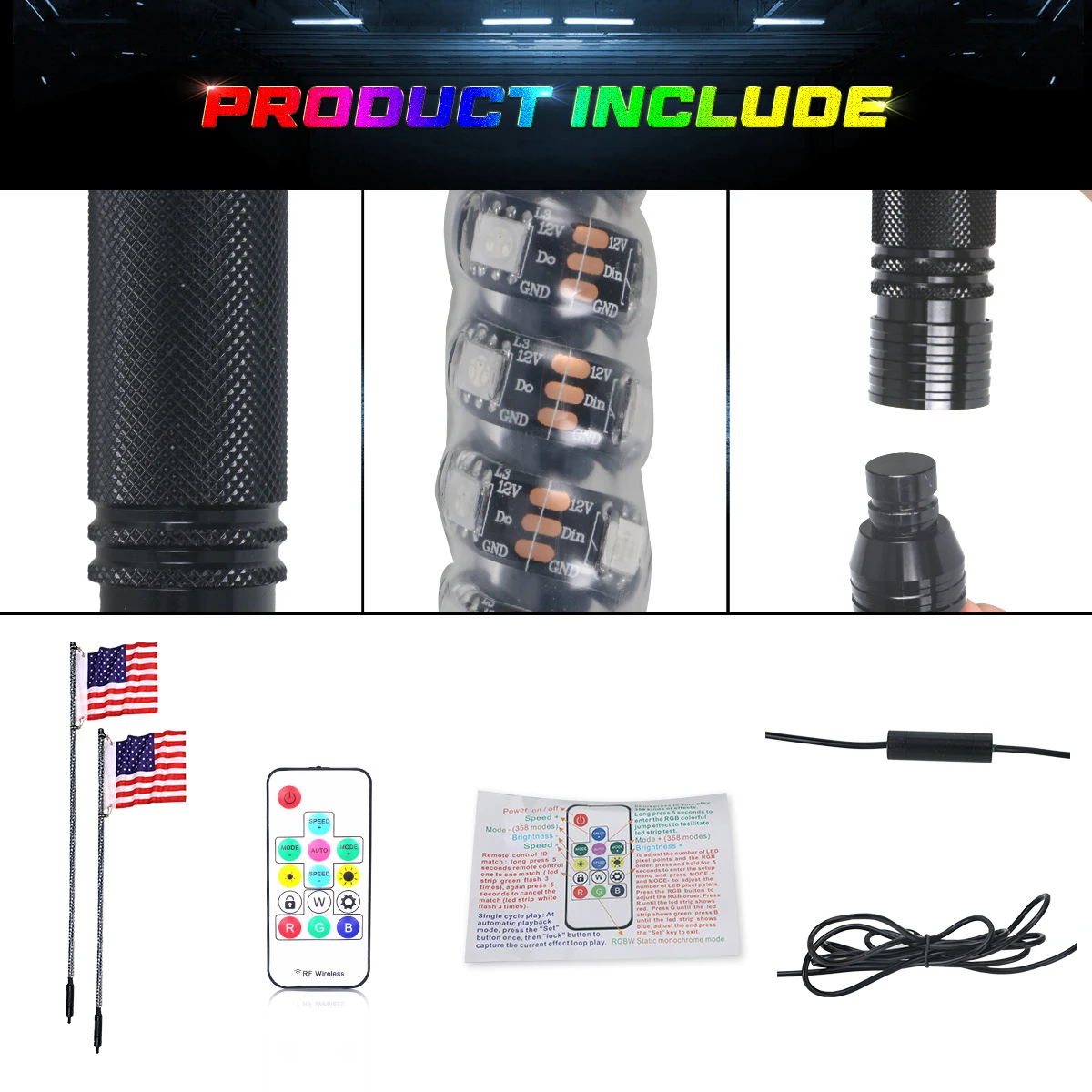 Universal RGB Antennas for Trucks & ATVs - Flexible LoyoLights Whip ...