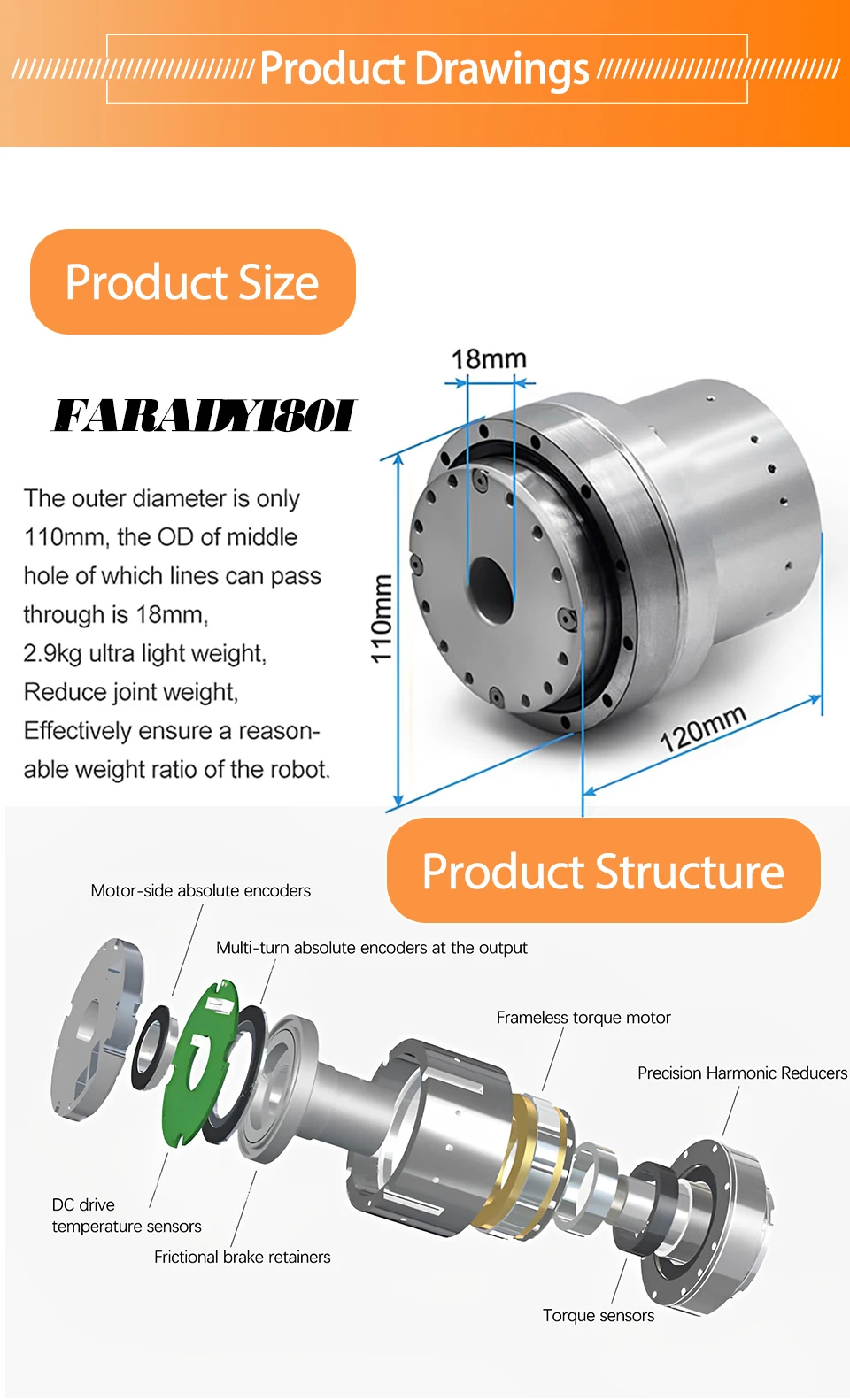 Faraday 12v 24v High Torque Drive - Brushless DC Servo Motor
