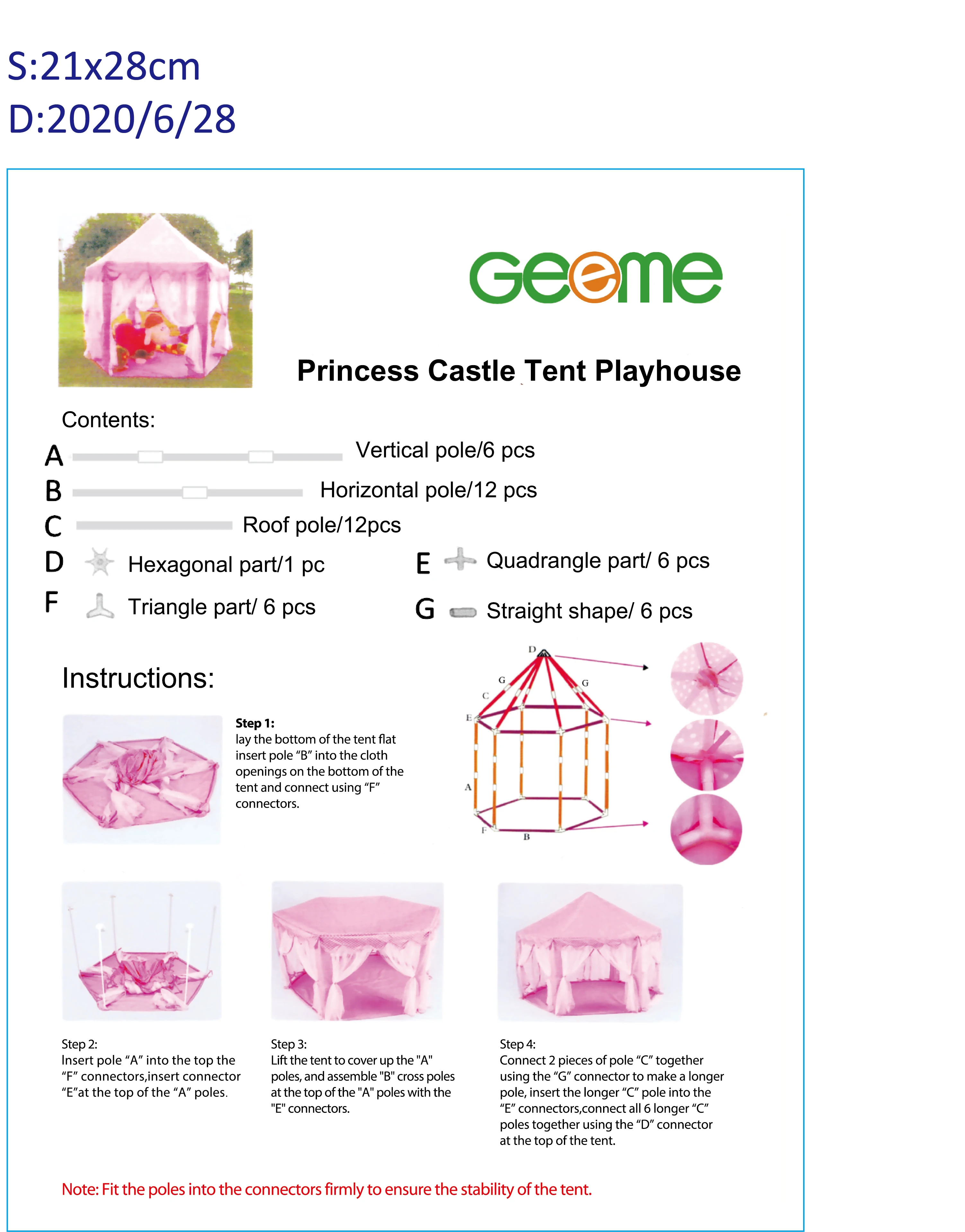 Outdoor Indoor Cheap 190t Polyester Hexagonal Princess Castle Child ...