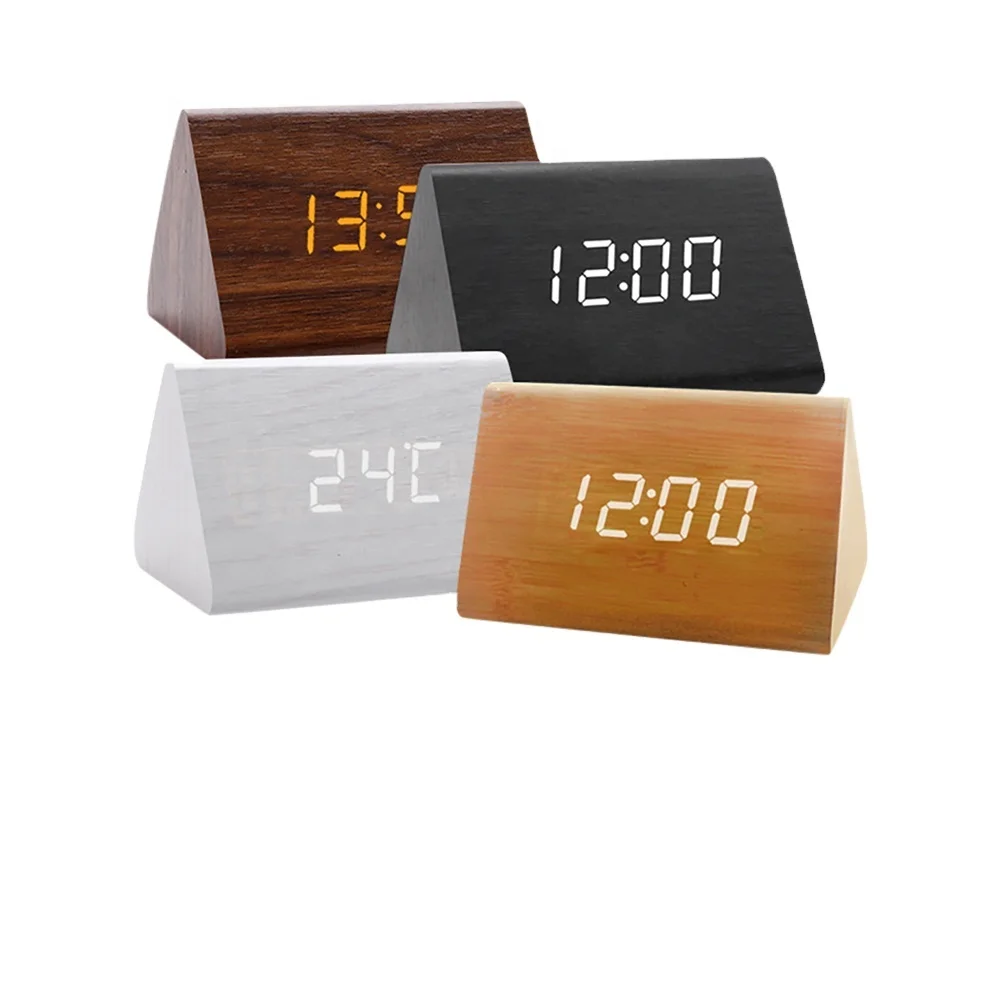 Wood Table Clock Wooden Digital Desk Alarm Clock Led Adjustable ...