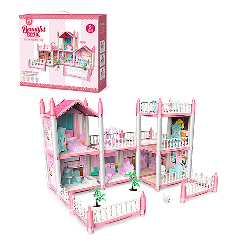 Big Plastic Diy Rattan Baby Doll House Kits Miniature Furniture Kitchen ...