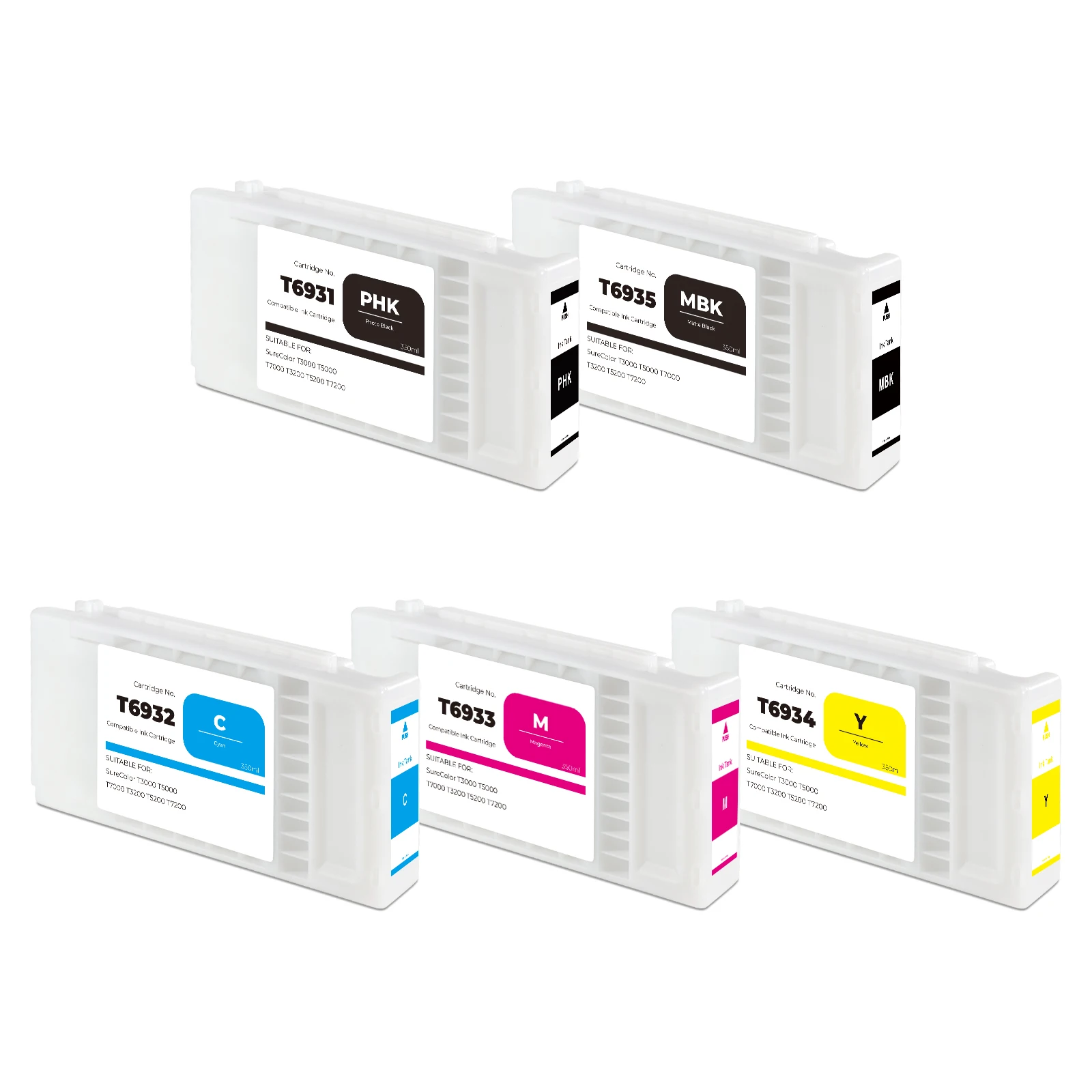 5 种颜色 350毫升 T6931-T6935 兼容墨盒，适用于 EPSON SureColor SC T3000 T5000 T7000 ...