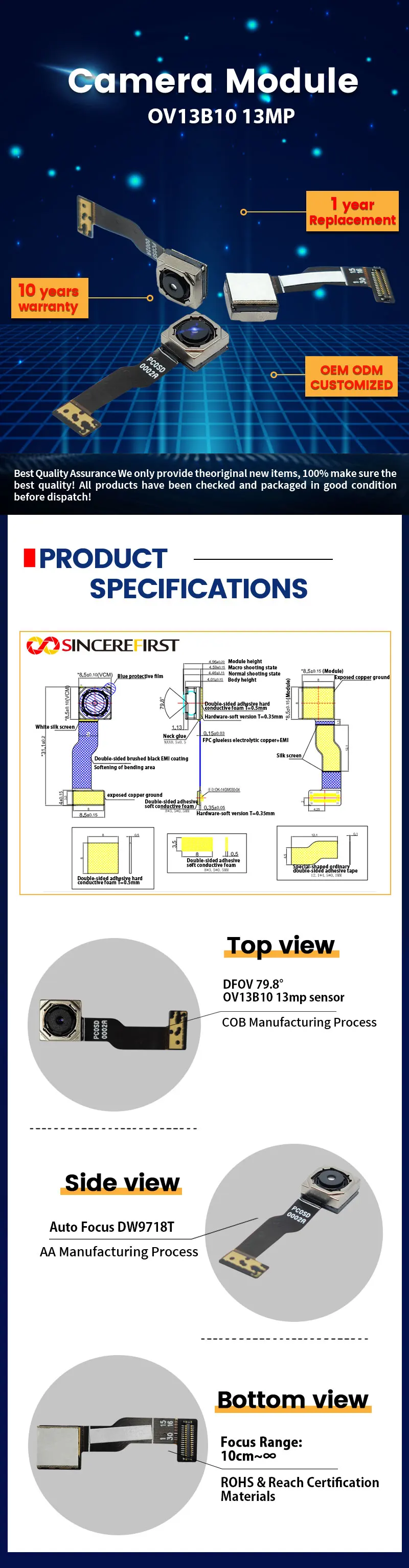 Support OEM Omnivision OV13B10 Image Sensor 13MP Camera