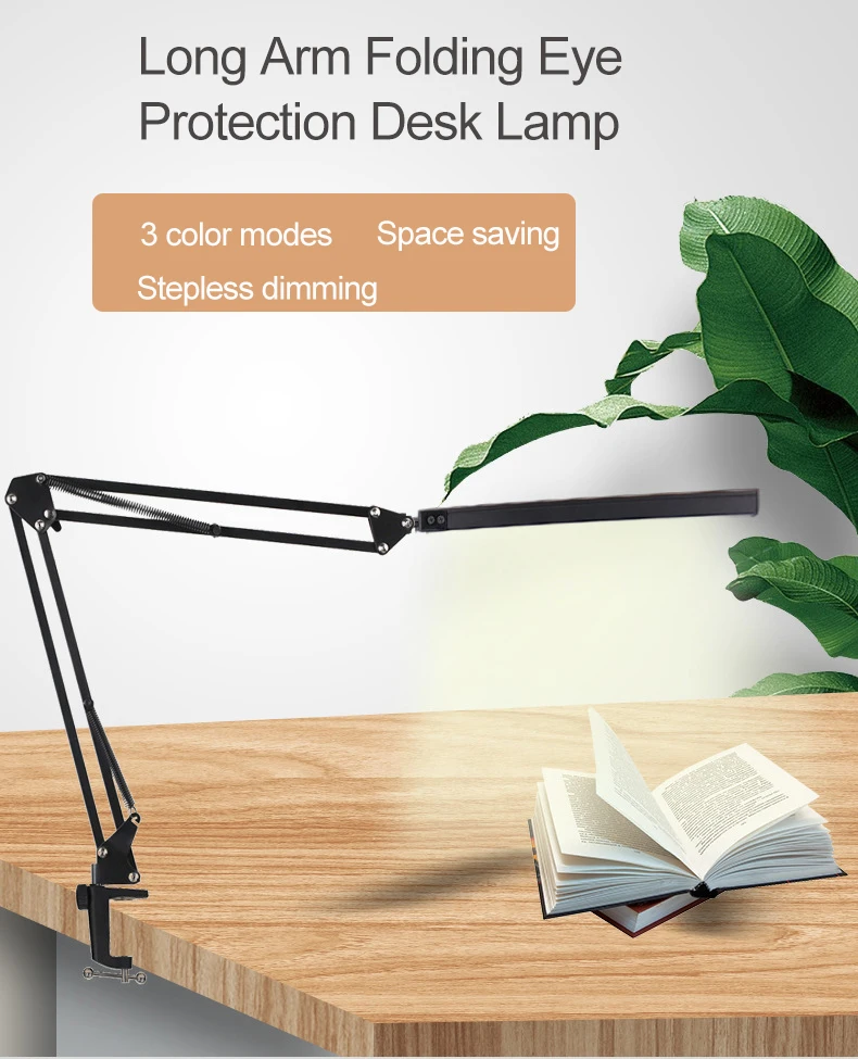 3 Color Modes 10-Level Dimmer Clamp LED Desk Lamp Swing Arm Desk Lamp ...