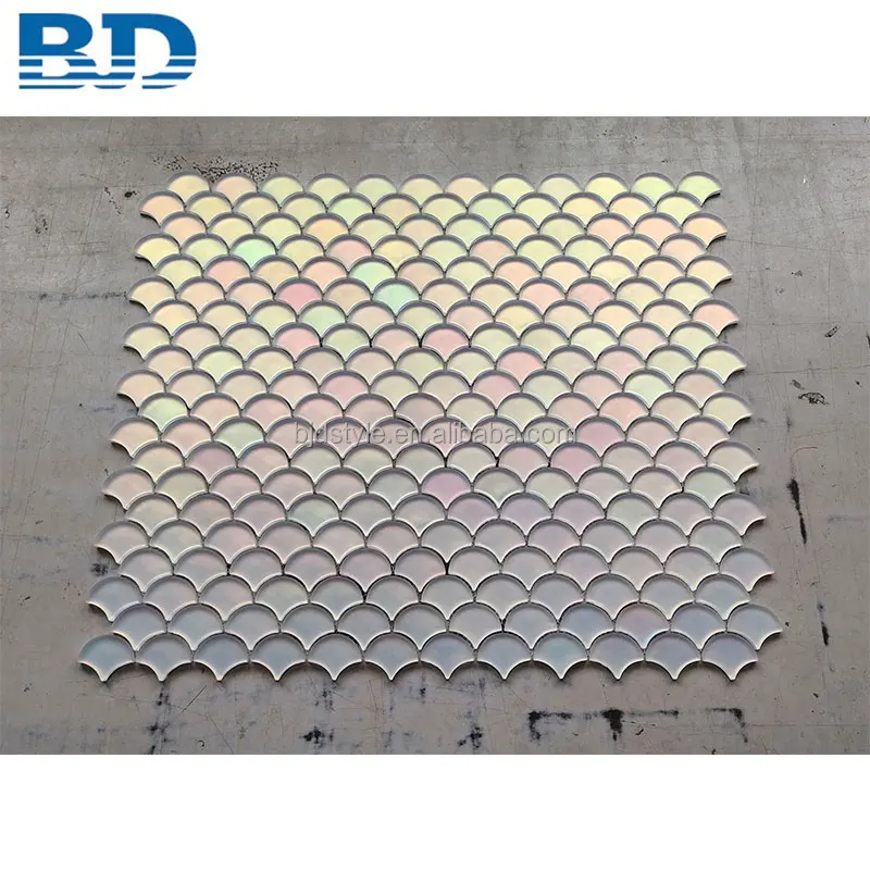Iridescent Fish Scale Glass Mosaic Tiles for Interior