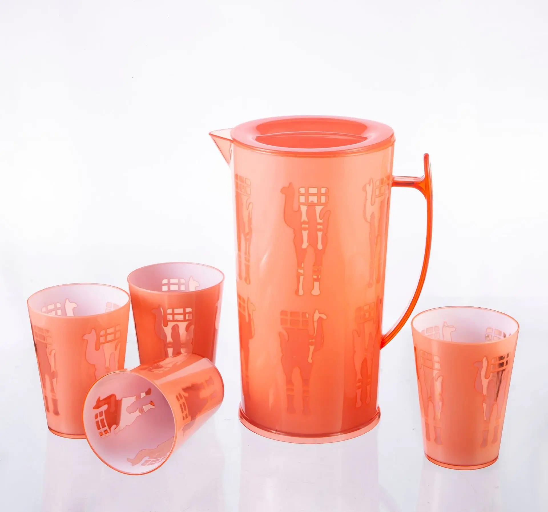 Pitcher With Lid And 4 Tumbler Drinkware Set Clear Plastic Ps Modern ...