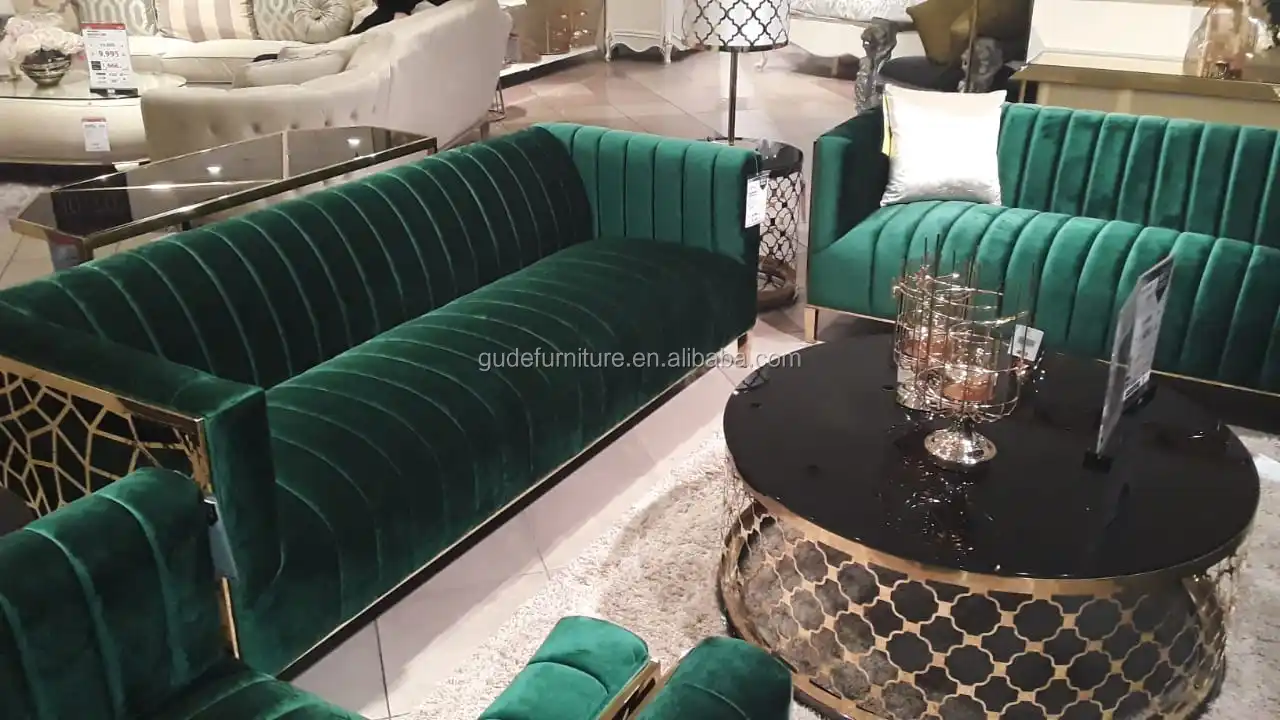 Light Luxury Fabric Metal Face Gold Stainless Steel Living Room ...