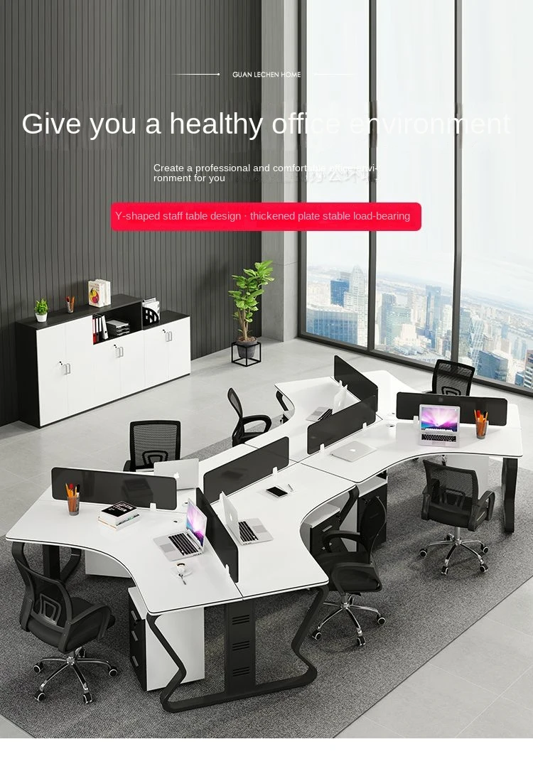 Metallic Frame Wooden Office Workstation Desk Elegant White Staff ...