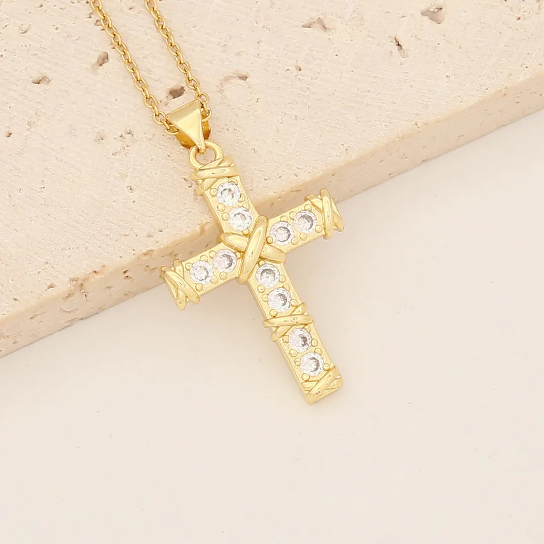 Crystal Diamond Christian Religion Jewelry Gold Plated Stainless Steel ...
