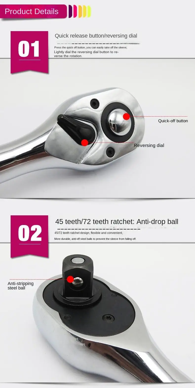 45-tooth 72-tooth Quick Ratchet Wrench Sleeve Wrench Auto Repair ...