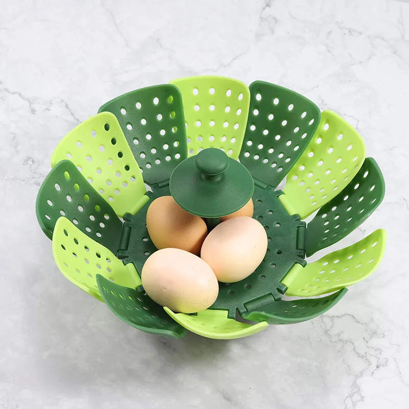 Round Portable Plastic Silicone Food Steamer Folding Veggie Vegetable ...