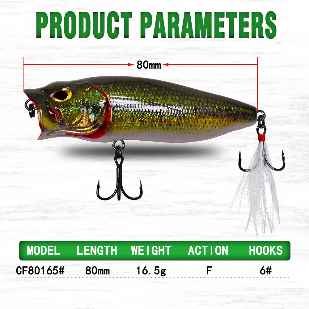 New OEM 80mm 15g Floating Popper Fishing Lure Hard Plastic Whopper ...