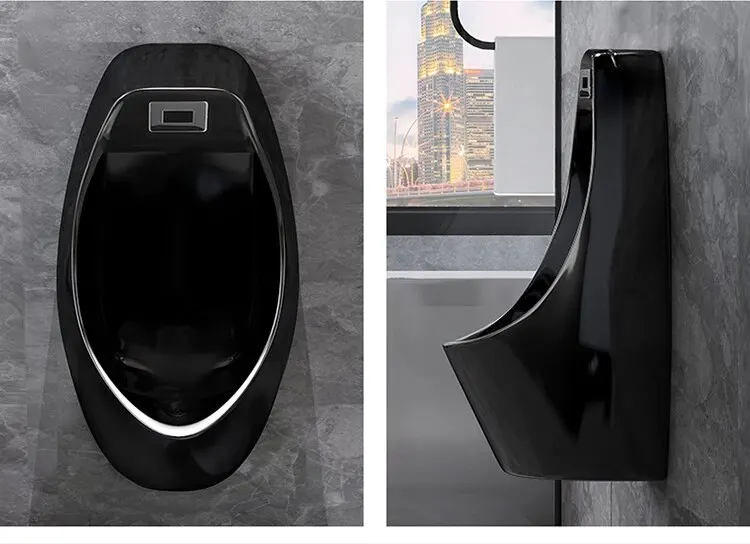 Black Wall-Mounted Male Urinal with Automatic Sensor